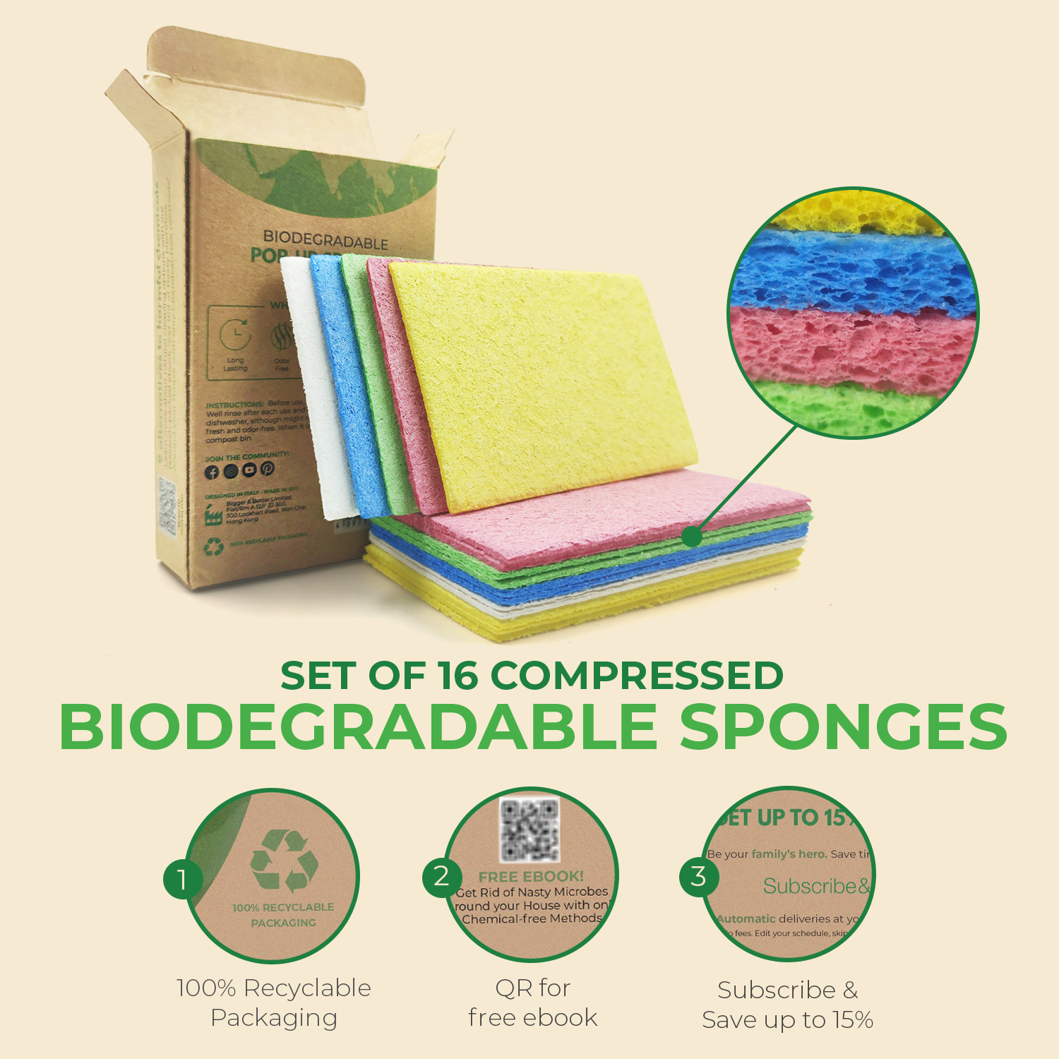 Biodegradable & Compostable Cellulose Compressed Sponges - Rectangular ...